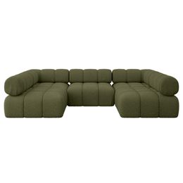 WOHNLANDSCHAFT modulares Sofa Garvo-U1 - 285x190x70 cm Gr&uuml;n Boucl&eacute;