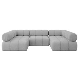 WOHNLANDSCHAFT modulares Sofa Garvo-U1 - 285x190x70 cm Hellgrau Boucl&eacute;