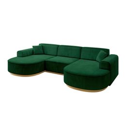 WOHNLANDSCHAFT MARI-U1-v2 - 303x171x83 cm Dunkelgr&uuml;n Velours