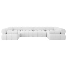 WOHNLANDSCHAFT modulares Sofa Birno-U2 - 380x190x70 cm Wei&szlig; Boucl&eacute;