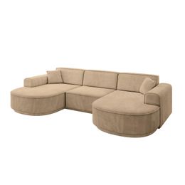 WOHNLANDSCHAFT MARI-U1-v3 - 303x171x83 cm Taupe Velours