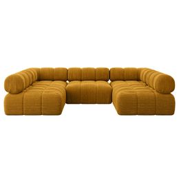 WOHNLANDSCHAFT modulares Sofa Garvo-U1 - 285x190x70 cm Senfgelb Cord