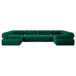 WOHNLANDSCHAFT modulares Sofa Birno-U2 - 380x190x70 cm Dunkelgr&uuml;n Velours