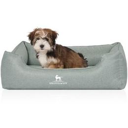 Knuffelwuff Orthop&auml;disches Hundebett Luisa aus Velours mit feinem Handwebcharakter Sunshine Edition petrol M-L