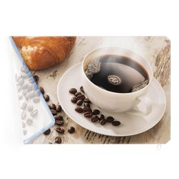 Bilderwelten Akustik-Wechselbild Dampfende Kaffeetasse mit Kaffeebohnen