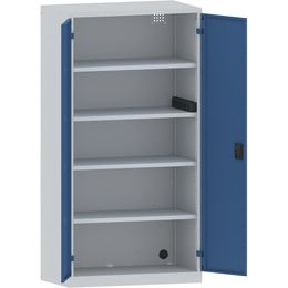 LISTA Akku-Ladeschrank, 4 Fachb&ouml;den, Vollblecht&uuml;ren, Energieleiste seitlich, grau / blau