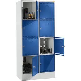 LISTA Akku-Ladeschrank mit Schlie&szlig;f&auml;chern, mit 2 x 4 F&auml;chern, 2 x 230 V, grau / blau