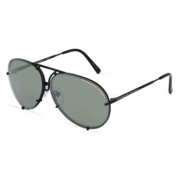 Porsche Design 8478 - mit Wechselgl&auml;sern | Unisex-Sonnenbrille | Fassung: Vollrand, Pilot, Metall, Schwarz Gl&auml;nzend | Glasfarbe: Gr&uuml;n