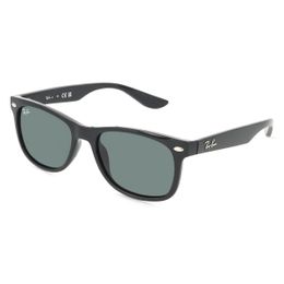 Ray-Ban Junior RJ 9052S NEW WAYFARER | Kinder-Sonnenbrille | Fassung: Vollrand, Quadratisch, Kunststoff, Schwarz | Glasfarbe: Gr&uuml;n