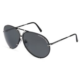 Porsche Design 8478 - mit Wechselgl&auml;sern | Unisex-Sonnenbrille | Fassung: Vollrand, Pilot, Metall, Schwarz Silber | Glasfarbe: Grau