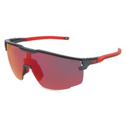 Julbo J5461122 | Unisex-Sonnenbrille | Fassung: Vollrand, Monoscheibe, Kunststoff, Schwarz Rot | Glasfarbe: Grau