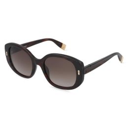 Furla SFUB10 | Damen-Sonnenbrille | Fassung: Vollrand, Oval, Kunststoff, Havanna Gl&auml;nzend | Glasfarbe: Braun Verlaufend