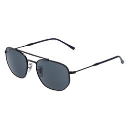 Ray-Ban RB 3707 | Unisex-Sonnenbrille | Fassung: Vollrand, Quadratisch, Metall, Schwarz Gl&auml;nzend | Glasfarbe: Blaugrau