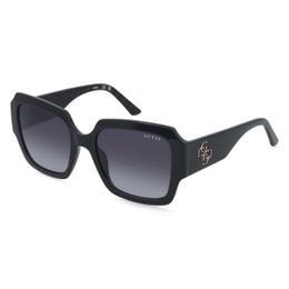 Guess GU7681 | Damen-Sonnenbrille | Fassung: Vollrand, Quadratisch, Kunststoff, Schwarz Gl&auml;nzend | Glasfarbe: Grau Verlaufend
