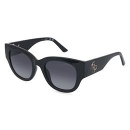 Guess GU7680 | Damen-Sonnenbrille | Fassung: Vollrand, Butterfly, Kunststoff, Schwarz Gl&auml;nzend | Glasfarbe: Grau Verlaufend