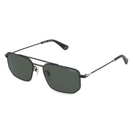Police SPLU66 | Herren-Sonnenbrille | Fassung: Vollrand, Geometrisch, Edelstahl, Schwarz Rosegold | Glasfarbe: Gr&uuml;n