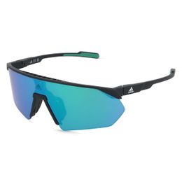 Adidas SP0076 | Damen-Sonnenbrille | Fassung: Halbrand, Monoscheibe, Kunststoff, Schwarz Matt | Glasfarbe: Gr&uuml;n Spiegel Gr&uuml;n