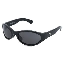 Puma PU0520S | Herren-Sonnenbrille | Fassung: Vollrand, Rund, Kunststoff, Schwarz | Glasfarbe: Grau