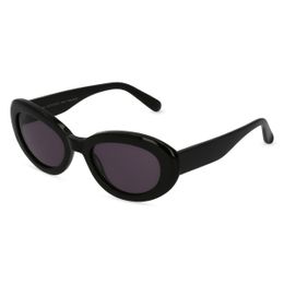 Fielmann LN 017 SUN FA | Damen-Sonnenbrille | Fassung: Vollrand, Oval, Acetat Extrudiert, Schwarz Gl&auml;nzend | Glasfarbe: Grau