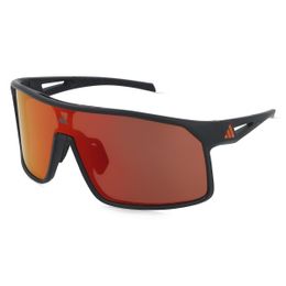 Adidas SP0124 ALKATOR | Herren-Sonnenbrille | Fassung: Vollrand, Monoscheibe, Kunststoff, Schwarz Matt | Glasfarbe: Rot Spiegel Rot