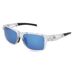 Adidas SP0125 KLEON | Herren-Sonnenbrille | Fassung: Vollrand, Eckig, Kunststoff, Kristall Transparent | Glasfarbe: Blau Spiegel Blau