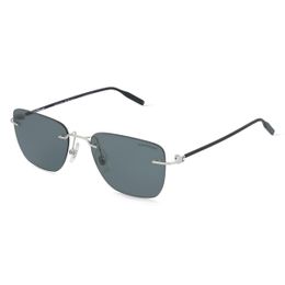 Montblanc MB0470S | Herren-Sonnenbrille | Fassung: Randlos, Eckig, Metall, Silber Grau | Glasfarbe: Grau