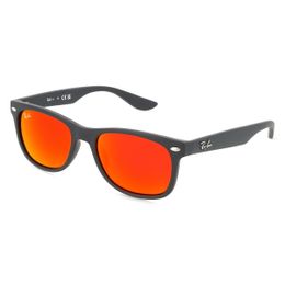 Ray-Ban Junior RJ 9052S NEW WAYFARER | Kinder-Sonnenbrille | Fassung: Vollrand, Quadratisch, Kunststoff, Schwarz | Glasfarbe: Orange