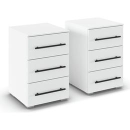 Nachtkommode OTTO HOME "Nachttisch Nachtkonsole Nachtschrank RONDO 2er-Set", alpinwei&szlig;, B:40cm H:61cm T:42cm, Holzwerkstoff, Sideboards, mit 3 ger&auml;umigen Schubladen Metallgriff in Schwarz MADE IN GERMANY