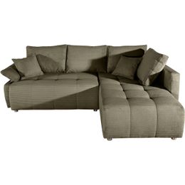Ecksofa Collection AB, olive, B:213cm H:41cm T:166cm, 100%Polyester, Sofas, Ecksofa, Ecksofa, Schlaffunktion, Bonnelfederkern, Kissen, Armverstellung