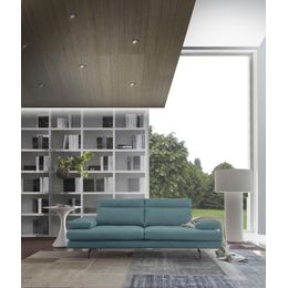 3-Sitzer Calia italia "Toby Wing, 208 cm breit, Designsofa, hochwertige Verarbeitungsdetails", blau (azzurro quebec), B:208cm H:90cm T:113cm, Synthetische Faser (100% Polyester), Sofas, inkl. Sitztiefenverstellung und Armteilfunktion, F&uuml;&szlig;e in Schwarz matt