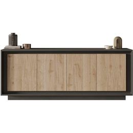 Sideboard Home Affaire "Sky, B/T 207/50 cm, Kommode/Anrichte/Stauraumschrank, 4 T&uuml;ren", lava, eiche cadiz dekor, B:207cm H:80cm T:50cm, Holzwerkstoff, Sideboards, Sideboard, Softclosing, Korpus & Front 22 mm stark, Rahmen-Optik