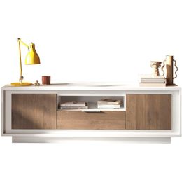 Lowboard Home Affaire "Sky, B/T 180/50 cm, TV-Schrank/Medienboard, 2 T&uuml;ren, 1 Schubkasten", wei&szlig; lack matt, mercure dekor holzstruktur, B:180cm H:58cm T:50cm, Holzwerkstoff, Sideboards, Lowboard, Softclosing, Korpus & Front 22 mm stark, Rahmen-Optik, Metallgriff