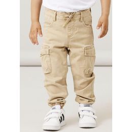 Cargohose name it "NMMBEN CARGO R TWI PANT 1771-HI NOOS", M&auml;dchen, Gr. 104, N-Gr, beige (incense), Twill, Obermaterial: 98% Baumwolle, 2% Elasthan, unifarben, relaxed fit kn&ouml;chellang, Hosen Cargohose