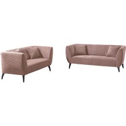 Polstergarnitur Home Affaire "Lazio modern und bequem, schmale Armlehnen, tolle Detailverarbeitung", rosa (silber, zierkissen silber, rosa), B:255cm H:94cm T:88cm, 93% Polyester, 7% Polyamid, Sitzm&ouml;bel-Sets, zwei verschiedene Fu&szlig;farben w&auml;hlbar