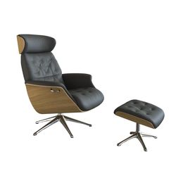 Relaxsessel FLEXLUX "Volden Fernsehsessel, verstellbarer R&uuml;cken- & Kopfst&uuml;tze, drehbar", grau (warm mineral grau), B:83cm H:112cm T:125cm, 100% Echteder, Sessel, Relaxsessel, R&uuml;cken- und Kopfteilverstellung, Drehbar, Fu&szlig; Alu, Armlehne Eiche