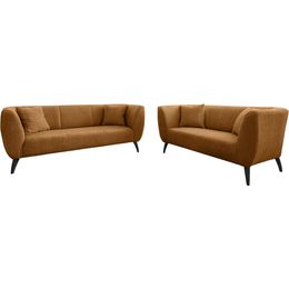 Polstergarnitur Home Affaire "Lazio modern und bequem, schmale Armlehnen, tolle Detailverarbeitung", gold (gold, gold), H:83cm T:88cm, 100% Polyester, Sitzm&ouml;bel-Sets, auch als Loveseat erh&auml;ltlich