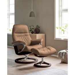 Relaxsessel stressless "Sunrise", braun (almond paloma), B:79cm H:103cm T:73cm, Leder BATICK: BATICK ist ein leicht korrigiertes, durchgef&auml;rbtes und genarbtes M&ouml;belleder, bei dem die meisten Unebenheiten und Spuren in der Regel entfernt wurden.;Leder PALOMA: PALOMA ist ein durchgef&auml;rbtes Semianilin-M&ouml;belleder mit nat&uuml;rlicher Narbung.;ROHLEDER Stoff Q2 FARON: Ein fester zuverl&auml;ssiger Boucl&eacute; mit ein