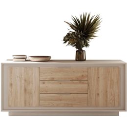 Sideboard Home Affaire "Sky, B/T 180/50 cm, Kommode/Stauraumschrank, 2 T&uuml;ren, 3 Schubk&auml;sten", cashmere, eiche cadiz dekor, B:180cm H:80cm T:50cm, Holzwerkstoff, Sideboards, Sideboard, Softclosing, Korpus & Front 22 mm stark, Rahmen-Optik, Metallgriffe