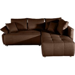 Ecksofa Collection AB, kaffeebraun, B:213cm H:41cm T:166cm, 100%Polyester, Sofas, Ecksofa, Ecksofa, Schlaffunktion, Bonnelfederkern, Kissen, Armverstellung