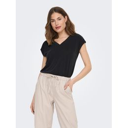 V-Shirt Only "ONLFREE S/S MOD.V-NECK TOP JRS NOOS", Damen, Gr. XL, schwarz, Jersey, Obermaterial: 70% Modal, 30% Polyester, regular fit normal, V-Ausschnitt, Shirts