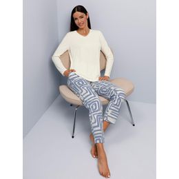 w&auml;schepur Schlafanzug W&Auml;SCHEPUR, Damen, Gr. 40/42, wei&szlig; (champagner, rauchblau, bedruckt), 50% Baumwolle, 50% Viskose, Homewear-Sets Schlafanzug