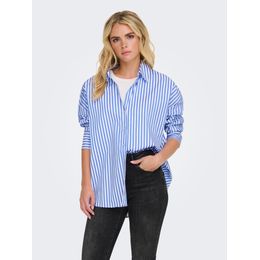 Jacqueline de Yong Hemdbluse JDY "JDYVESPER L/S LOOSE SHIRT WVN NOOS", Damen, Gr. S, cloud dancer stripes:cornflower blau, Web, Obermaterial: 60% Polyester, 40% Baumwolle, gestreift, l&auml;ssig geschnitten Po-bedeckend, weit 1-Knopf-Manschette, Blusen Hemdbluse