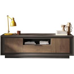 Lowboard Home Affaire "Sky, B/T 180/50 cm, TV-Schrank/Medienboard, 2 T&uuml;ren, 1 Schubkasten", lava, mercure dekor holzstruktur, B:180cm H:58cm T:50cm, Holzwerkstoff, Sideboards, Lowboard, Softclosing, Korpus & Front 22 mm stark, Rahmen-Optik, Metallgriff