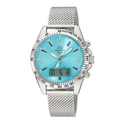 Funkchronograph MASTER TIME "Sporty", stahlgrau, hellblau, Armbanduhren, Herren, Quarzuhr, Armbanduhr, Herrenuhr, Edelstahlarmband, analog, digital