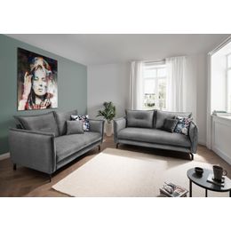 Sitzgruppe Home Affaire "Lazio modern und bequem, schmale Armlehnen, tolle Detailverarbeitung", grau (silber, t&uuml;rkis), B:255cm H:94cm T:110cm, Sitzm&ouml;bel-Sets, Armlehnen verstellbar
