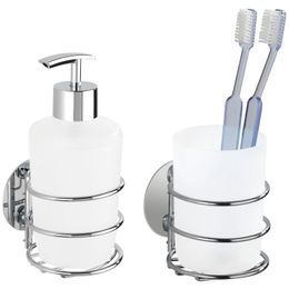 Badaccessoire-Set Wenko "Turbo-Loc", silber (wei&szlig;, silberfarben), Stahl, Badaccessoires-Sets
