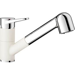 K&uuml;chenarmatur Blanco "BlancoWEGA-S II", silgranitwei&szlig;, chrom, B:25cm H:19cm T:48cm, Messing, Armaturen, mit herausziehbare Zweistrahlbrause, Auslauf 180 schwenkbar