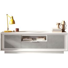 Lowboard Home Affaire "Sky, B/T 180/50 cm, TV-Schrank/Medienboard, 2 T&uuml;ren, 1 Schubkasten", wei&szlig; matt lack, beton, B:180cm H:58cm T:50cm, Holzwerkstoff, Sideboards, Lowboard, Softclosing, Korpus & Front 22 mm stark, Rahmen-Optik, Metallgriff