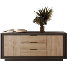Sideboard Home Affaire "Sky, B/T 180/50 cm, Kommode/Stauraumschrank, 2 T&uuml;ren, 3 Schubk&auml;sten", lava, eiche cadiz dekor, B:180cm H:80cm T:50cm, Holzwerkstoff, Sideboards, Sideboard, Softclosing, Korpus & Front 22 mm stark, Rahmen-Optik, Metallgriffe