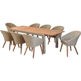 Garten-Essgruppe Merxx "&raquo;Arrone&laquo;", gr&uuml;n (schilf, schilf, natur), Auszugsplatte, ausziehbar, Akazienholz FSC 100%, Sitzm&ouml;bel-Sets, Sesselbeine aus Akazienholz